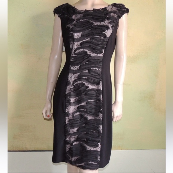 Patra | Dresses | Patra Black And Blush Lace Sheath Cocktail Dress ...